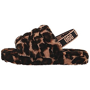 UGG Girls K Fluff Yeah Slide Panther Print Slipper, Butterscotch, 5 Big Kid