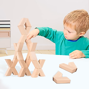 Xylolin Wooden Building Blocks for Kids 4-8, Large Solid Wood Toddlers Stacking and Balancing V-Shape Blocks Toy, Early Learning Construction Game for Kids Age 3 4 5 6 7