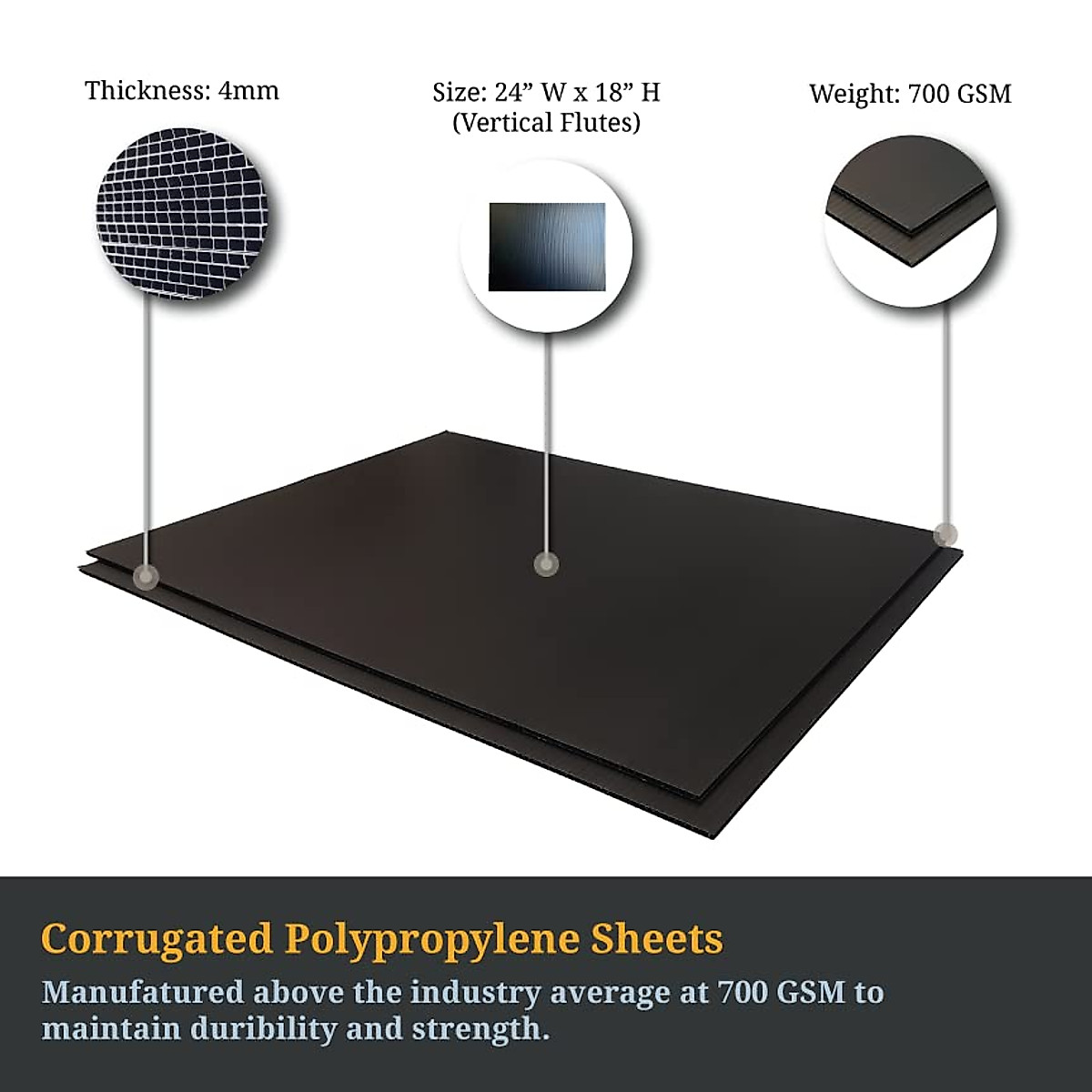 Brilliant Yard Signs Corrugated Plastic Sheet 18" x 24" x 4mm Coroplast Blank Yard Signs - 8-Pack - Black