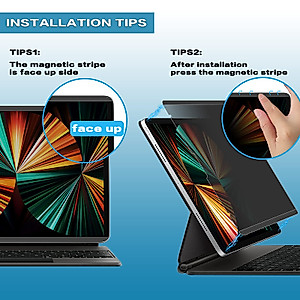 FILMEXT Magnetic 360° Privacy Screen Protector for iPad Pro 12.9 M2 M1 2021/2020/2018 (iPad Pro 12.9 6th/5th/4th/3rd Gen),Removable iPad Pro Anti Glare Anti-Spy Screen Filter[4 Way Privacy Filter]