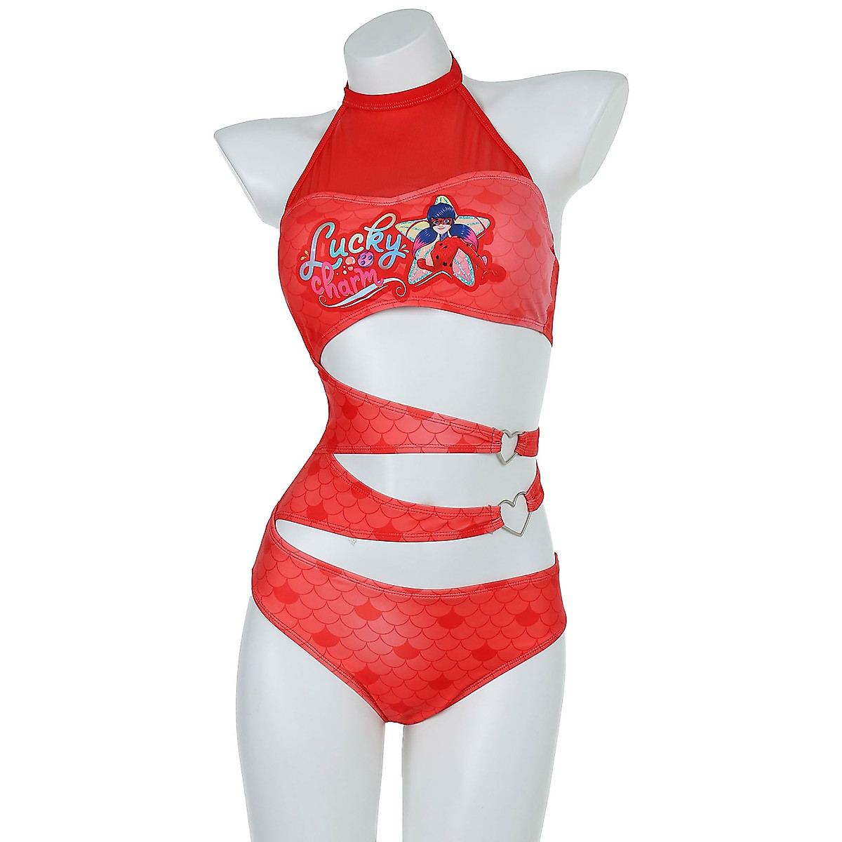 Miraculous Women's Ladybug Beach High Neck One Piece Swimsuit Bathing Suit (as1, Alpha, l, Regular, Regular, Red)
