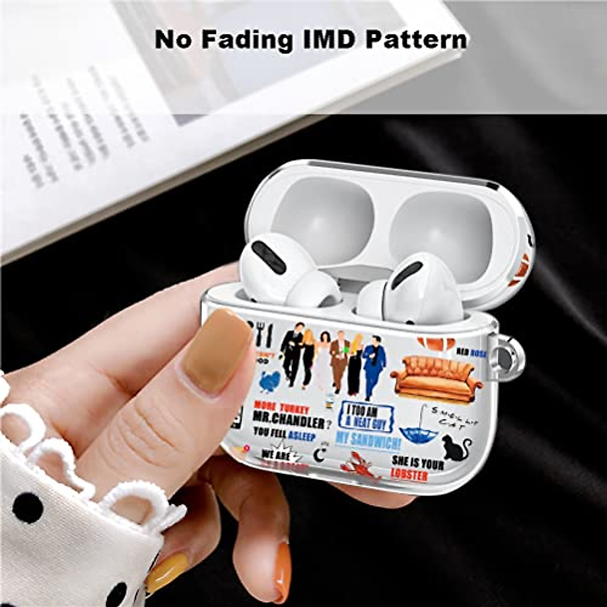 OOROYUME Cute AirPods Pro Case Cover Clear with Keychain, for Women Girls Boys Men Protective Case for Apple AirPods Pro Wireless Charging Case, Friends