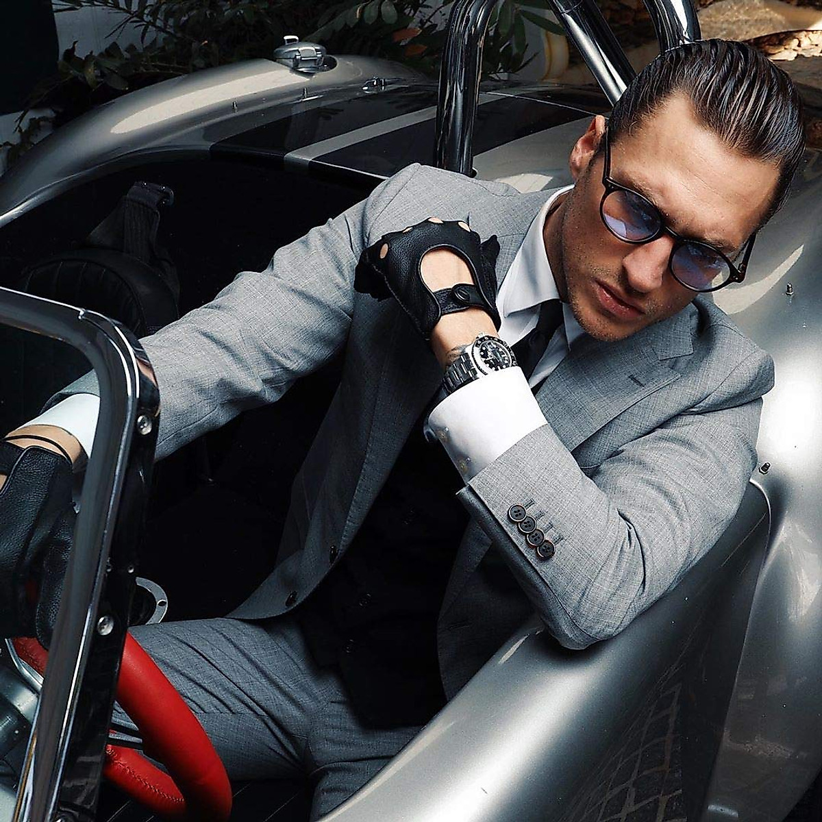 Harssidanzar Mens Driving Gloves Deerskin Unlined Upgrade, Black, L