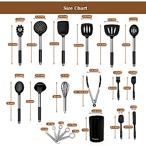 MUSENTIAL 20-Piece Kitchen Utensil Set with Holder, BPA-Free Silicone and Stainless Steel Handle, Non-Stick and Heat Resistant Cooking Spatula Utensil Set (Black/Silver)