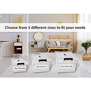 Lifetime Appliance (4 Pack) 70 Qt. [UPGRADED] Plastic Storage Bin Tote Organizing Container with Ultra Durable Lid and Secure Latching Buckles, Stackable, Extra Strength Clear with Black Handle