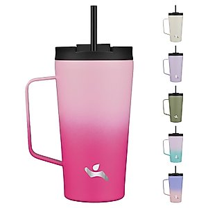 Konokyo Insulated Tumbler with Handle and Straw, 18 OZ Travel Coffee Mug Stainless Steel Cup Metal Water Bottle,Cherry