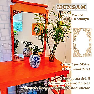 MUXSAM Wood Carved Corners Appliques, 4-Pack Little Wood Onlays, Retro Carvings Decals for Mirrors Doors Walls Shelves Boxes Chests Cabinets Dresser Old Futniture DIY Project, 15x10cm/5.9"x3.94"