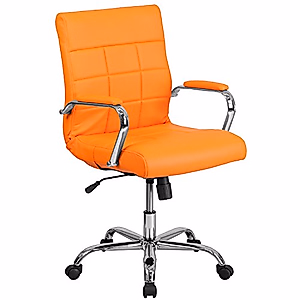 Flash Furniture Vivian Mid-Back Orange Vinyl Executive Swivel Office Chair with Chrome Base and Arms