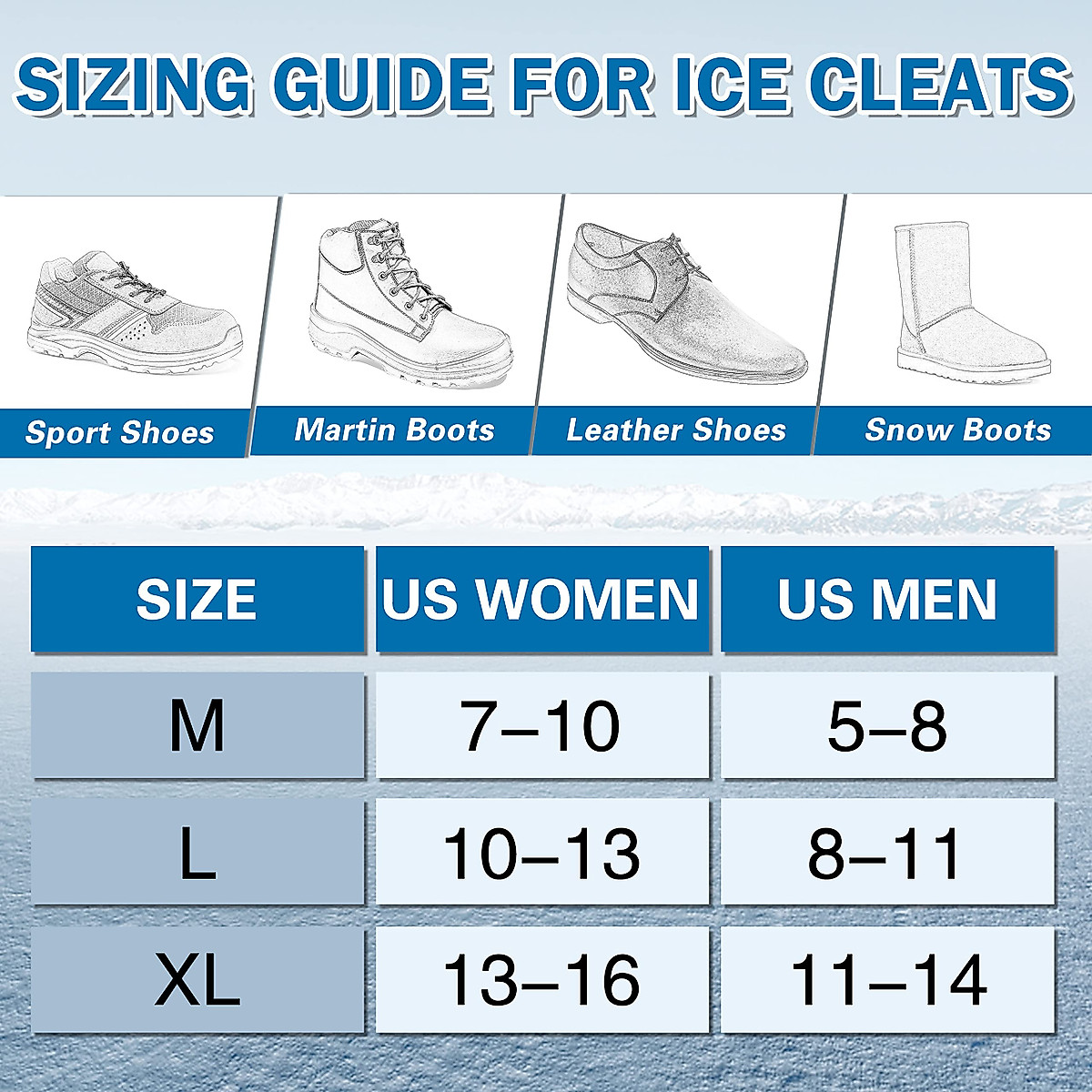 Ice Snow Cleats for Shoes and Boots Walk Traction Cleats Ice Crampon Non-Slip Overshoe for Men Women Winter Walking on Snow and Ice (11Studs, M)