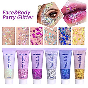 Paminify Pink Face Glitter Gel,Singer Concerts Music Festival Rave Accessories,Mermaid Body Glitter Gel,Self-Adhesive Liquid Sequins Glitter Face Eye Lip Hair Makeup,Sparkling Chunky for Women,50ML