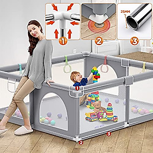 Bubblbay Baby Playpen,Extra Large Baby Play Yard for Toddler,Sturdy Active Center Area with Anti-Slip Suckers & Soft Breathable Mesh,Safety Baby Fence