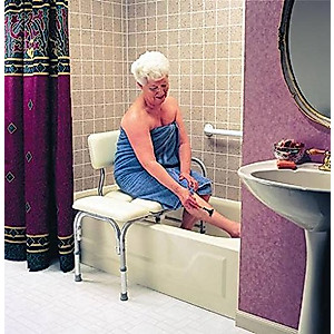 HEALTHLINE Tub Transfer Bench, Lightweight Medical Bath and Shower Chair with Back, Non-Slip Seat, Transfer Bench for Elderly and Disabled, Medical Bath Shower Chair, Adjustable Height, White