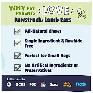 Pawstruck Natural Lamb Ears Chew Treats for Small & Medium Dogs - Healthy Low Fat, No Artificial Preservatives, Single Ingredient, Highly Digestible Animal Ear - 10 Count - Packaging May Vary