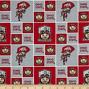 NCAA Ohio State Buckeyes Patches Allover Red/Grey, Quilting Fabric by the Yard