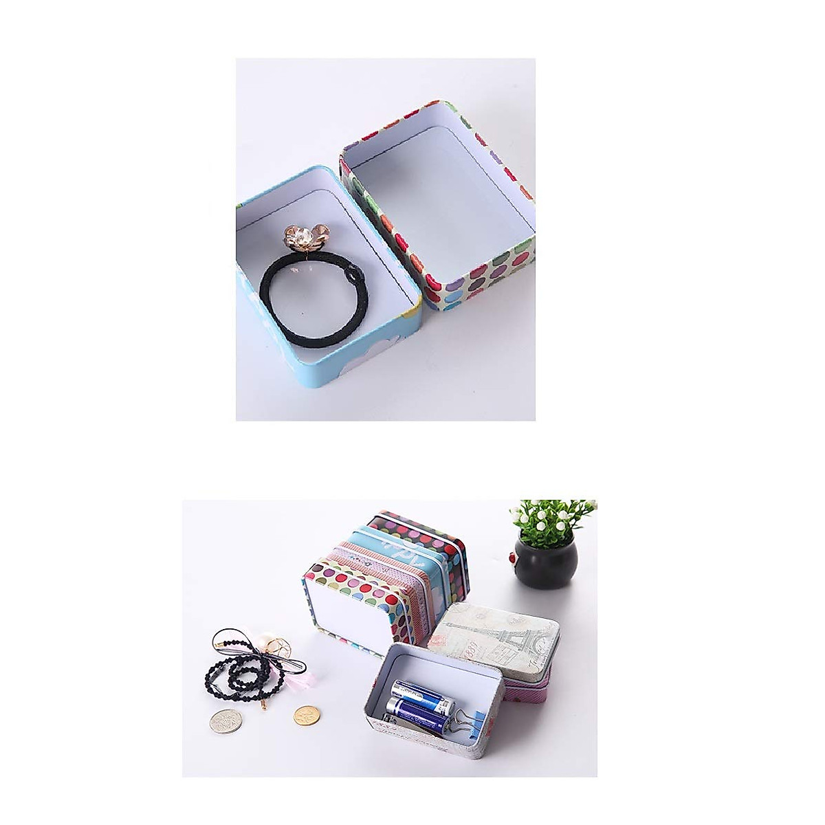 5 Pack Metal Tins Box Containers 3.54 x 2.56 x 1.1 inch, Mini Portable Small Tins with Lids, Rectangular Case Empty Box for Candies, Pills, Earring,Jewelry Craft, Multi-Purpose Home Kitchen Office