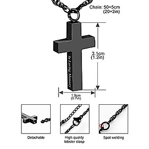 Cremation Cross Necklace for Ashes Stainless Steel Cross Urn Pendant Ashes Holder Memorial Jewelry-In Loving Memory(Black)