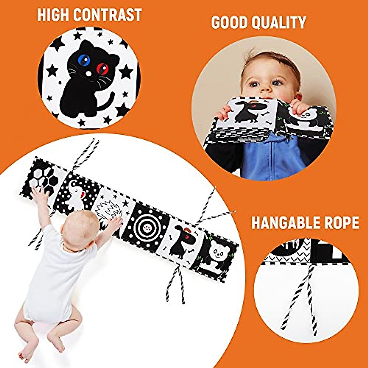 teytoy Black and White High Contrast Sensory Baby Toys Baby Soft Book for Early Education, Infant Tummy Time Toys, Three-Dimensional Can Be Bitten and Tear Not Rotten Paper Newborn Toys (Ladybug)