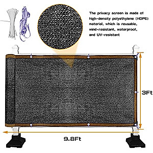 Balcony Privacy Screen Fence Cover,UV Protection Weather Mesh Balcony Shield for Garden Patio Outdoor Backyard (3' x 9.8')