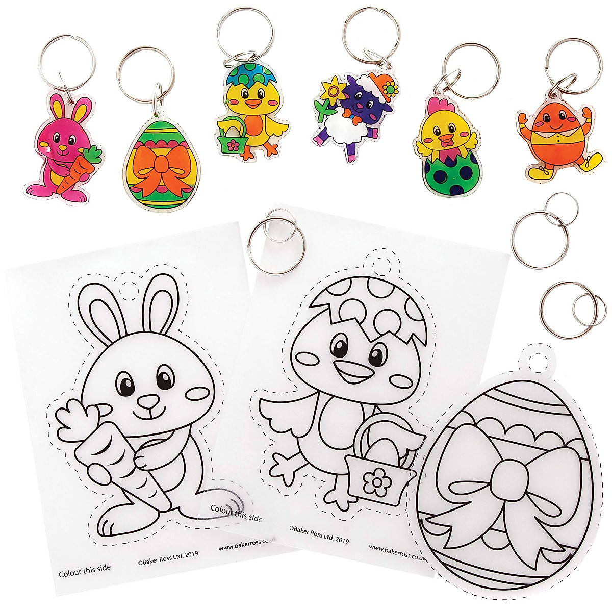 Baker Ross AT527 Easter Super Shrink Keyring Kits - Pack of 8, Craft Set for Kids