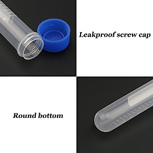 Kesell Centrifuge Tubes Round Bottom Screw Cap Plastic Test Tube Vials 10ml with Graduation and Writing Area, Pack of 20