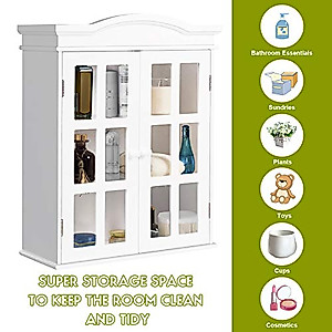 DORTALA Bathroom Cabinet Wall Mount Adjustable Shelf Elegant Two Door Collection Storage Medicine Cabinet, White