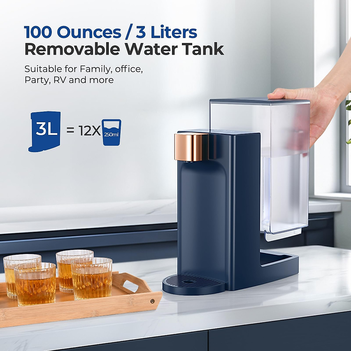 Northmas Electric Kettles, D20 Instant Hot Water Dispenser for Quick Heating & Dispense, Adjustable 5 Temperatures & 4 Water Volume Dispense, Removable 100 Ounce 3L Water Tank Capacity, BPA Free, Blue