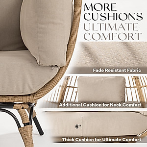 Bme Heavy Duty 500 Lbs Capacity Oversized Wicker Egg Chair for Outside, UV 2000 Hours Material with Non-discolouring Fabric Cushion, Durable Against Water, Weather