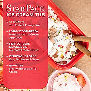 StarPack Long Scoop Reusable Ice Cream Container with Lid - Ice Cream Container for Home Made Ice Cream Storage, Soup & Food Storage - Durable Ice Cream Freezer Container with Style!