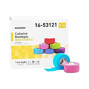 McKesson Cohesive Bandages, Non-Sterile, Latex-Free, Multi-Color, 1 in x 5 yd, 1 Count, 30 Packs, 30 Total