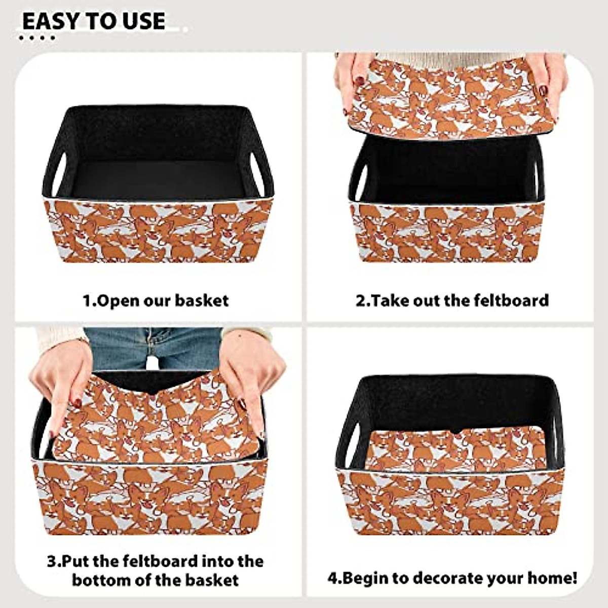 Cute Corgi Storage Basket Felt Storage Bin Collapsible Shelves Basket Decorative Baskets Organizer for Kids Bedroom Magazine