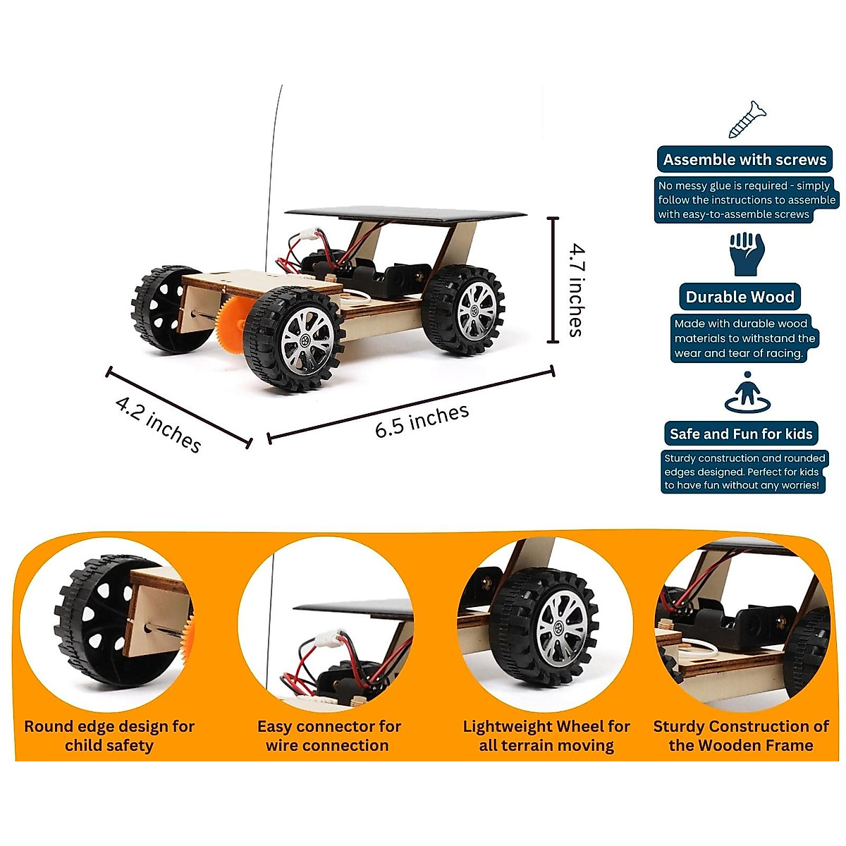Pica Toys Solar-Powered Car V300, Wooden STEM Kit with Wireless Remote Control for Boys and Girls, Hybrid Powered by Solar Power and Batteries, Educational Motor Toy Gift for Kids Aged 8-12