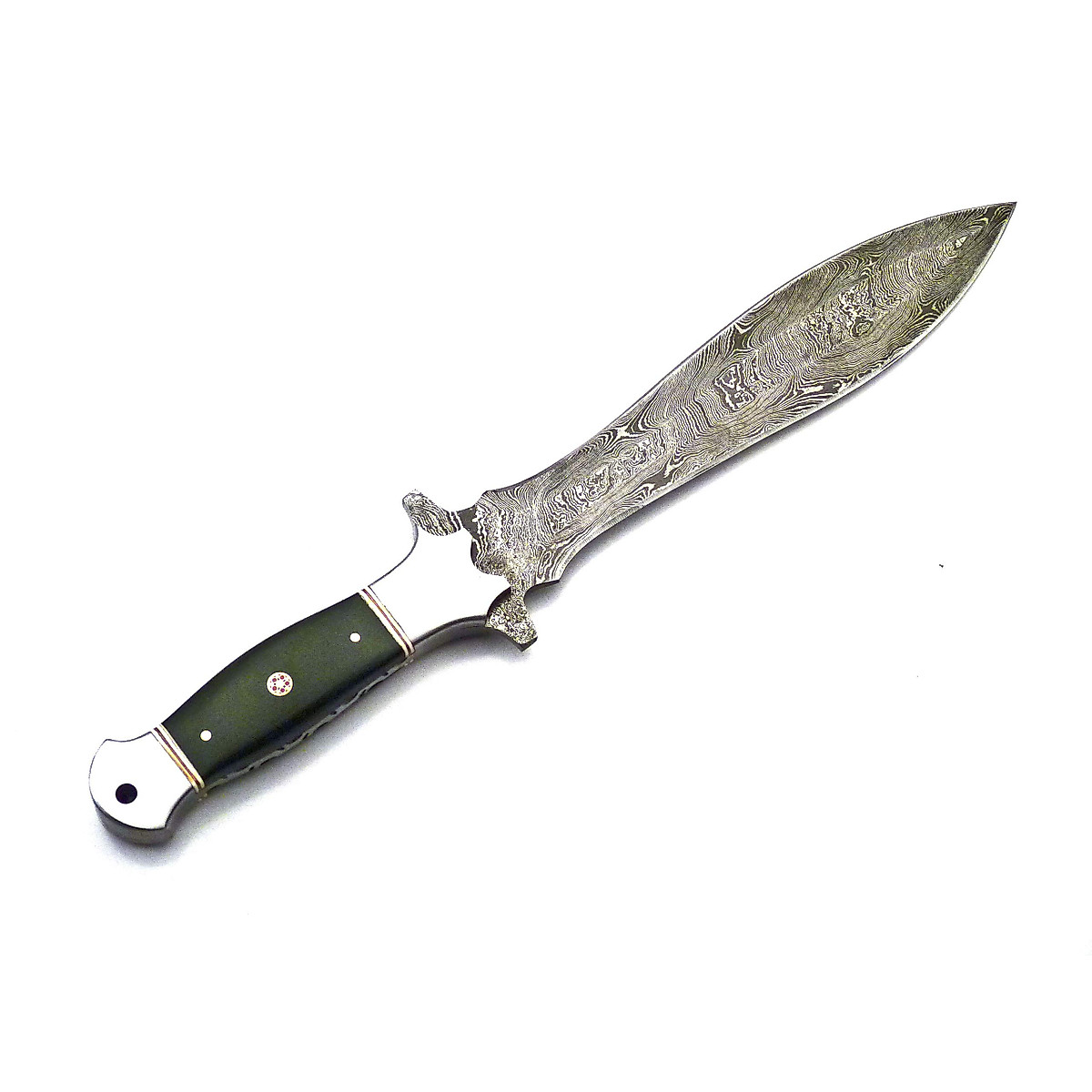 Skokie Knives Custom Hand Made Damascus Steel Hunting Knife Handle Green Micarta with White Fiber (G.D)