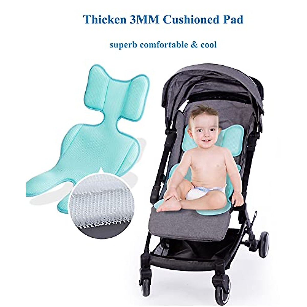 Universal Baby Stroller Liner 3D Mesh Cool Seat Pad Mat Breathable Pram Pushchair Car Seat Cushion Insert Thicken Sponged Baby Body Support Cushion Pad Mattress for Stroller, Baby Chair & Car Seat