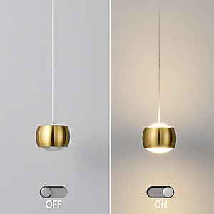 ADCTHOME Modern LED Dimmable Pendant Light fixtures,Mini Island Pendant Lighting for Kitchen Island Dinning Room,Bedroom,Bar, Kitchen Island Ceiling Hanging Light Fixtures(gold-3-Pack)