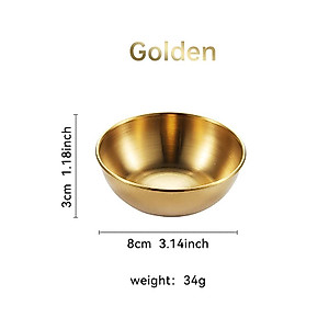 Hayuhone 12 Pack Stainless Steel Sauce Dishes, Gold Mini Saucers Bowl Round Seasoning Dishes Sushi Dipping Bowl Appetizer Plates, 3.15inch