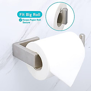 TocTen 24 Inch Bath Towel Rack + 4-Pcs Bathroom Hardware Set Stainless Steel Square Towel Rack Set - Include 16 Inch Towel Bar, Hand Towel Holder, Toilet Paper Holder, Robe Hook(Brushed Nickel)