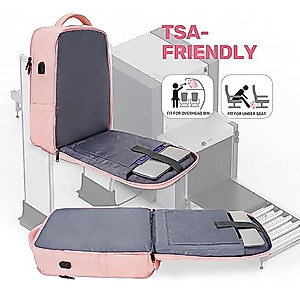 Carry On Backpack for Women, Cute Pink College backpack with USB Charging Port for 15.6inch Laptop, Flight Approved 35l Travel Backpack Casual Bag Luggage Gifts for Graduates Gym Weekend Hiking,Pink