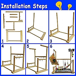 kathson Parrots Playground Bird Perch Gym Playpen Birds Chewing Toys Bridges with Swings Food Bowl for Parakeets African Grey Conures Cockatiel Cockatoos Parrotlets
