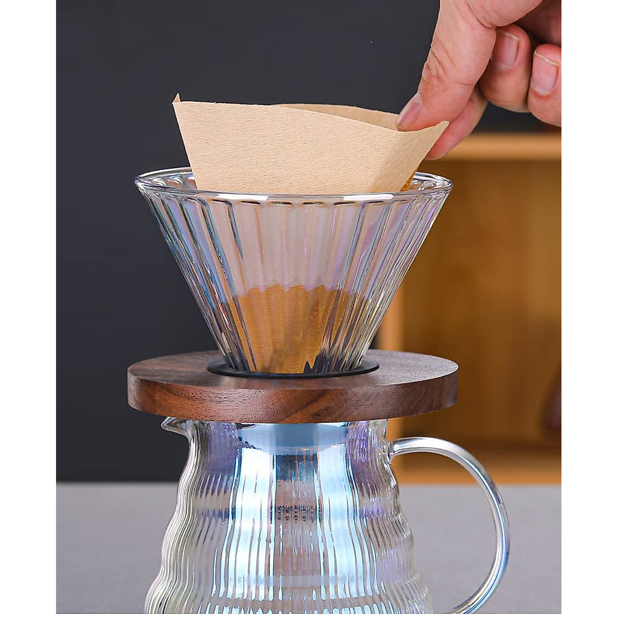 Sunormi Glass Coffee Maker Pour Over Gradient Color 16oz Glass Carafe Dripper Brewer,50Pcs Coffee Lover Gift Set