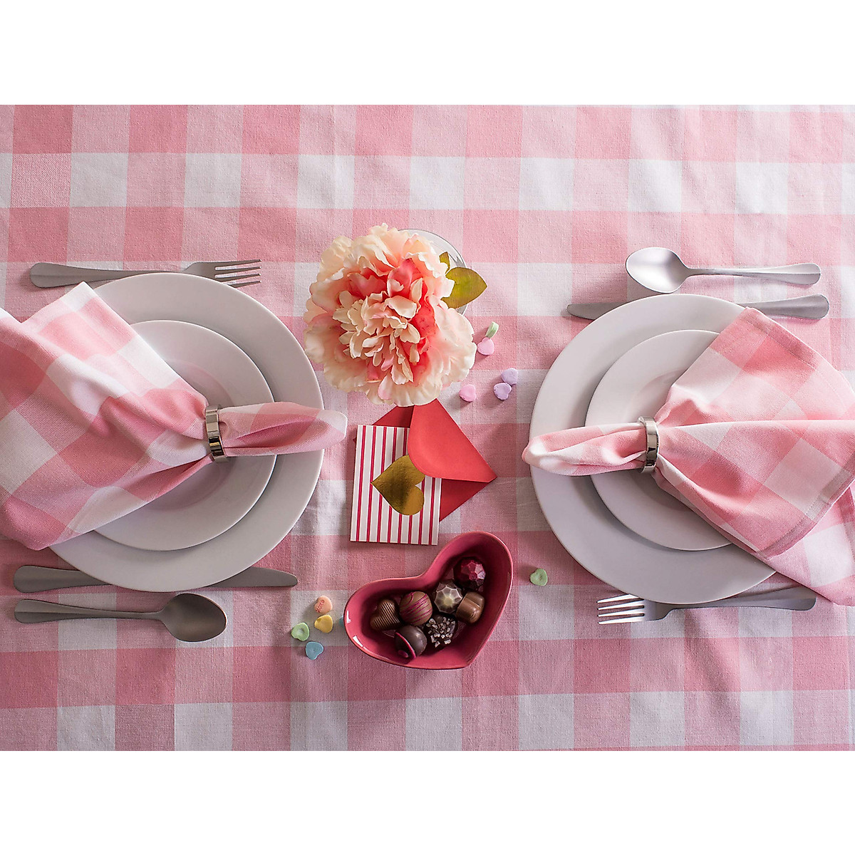 DII Buffalo Check Collection, Classic Farmhouse Tabletop Set, Napkin Set, 20x20, Pink & White, 6 Piece