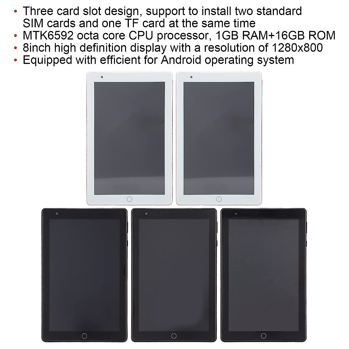 ciciglow Android Tablet,8” 16GB Android Tablet,1GB RAM,16GB ROM,Dual Sim Tablets with Octa Core Processor, Long Lasting Battery,Expandable Memory Tablet PC, (Black)