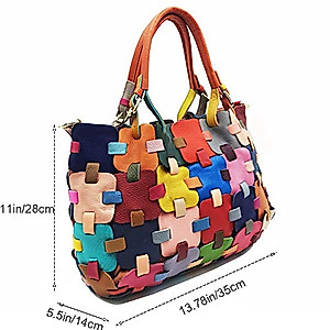 Segater Multicolor Hobo Shoulder Bag Genuine Leather Random Colorful Square Splicing Handbag Large Tote Satchels Crossbody Purses