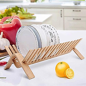 ZSQAI Kitchen shelf- Dish Drying Rack Bamboo Dish Rack plate rack Collapsible Dish Drainer, dish drying rack Wooden Plate Rack
