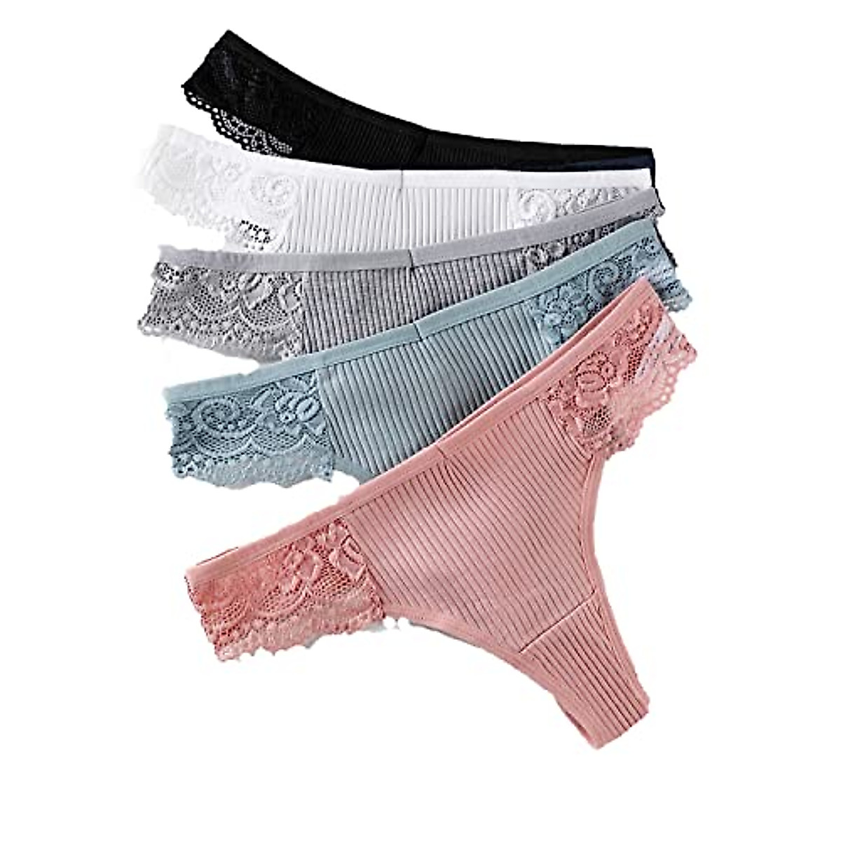 Justgoo Womens Sexy Thongs Lace Panties Underwear Cotton Low Rise Underpants Pack of 5