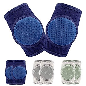 Baby Knee Pads for Crawling, Crawling knee pads for babies,Adjustable Anti Slip Breathable for Crawling Toddling(Unisex-3 sets,blue+grey+green,Size M)