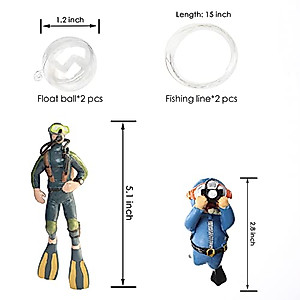 SIROLISA 2 Pack Fish Tank Decorations Aquarium Floating Decor Aquarium Diver with Floating Device, Cute Diver Fish Tank Ornaments Suitable for All Kinds of Fish Tank Simulated Underwater World