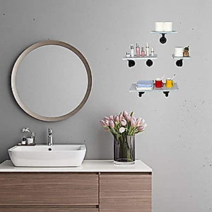 MANTE BLONG QTSARTISAN 24-Inch Industrial Pipe Floating Shelves Wall Mounted, Rustic Wood Wall Shelves Set of 4 for Bedroom, Bathroom, Living Room, Kitchen,Office and More (4 Shelves, White)