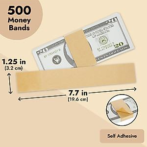 Okuna Outpost 500 Pack Kraft Paper Money Bands for Cash - Adhesive Currency Straps - Bill Wrappers - Blank Cash Straps (7.7 x 1.25 Inch)