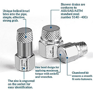 THINKPRO 1.5" Tub Drain Extractor, 6PCS Pipe Nipple Extractor, Remove the Old, Broken, Stubborn, Rusted Drain Tub Bathtub Stopper, Strong Grab Plumbing Tools with Solid Storage Case