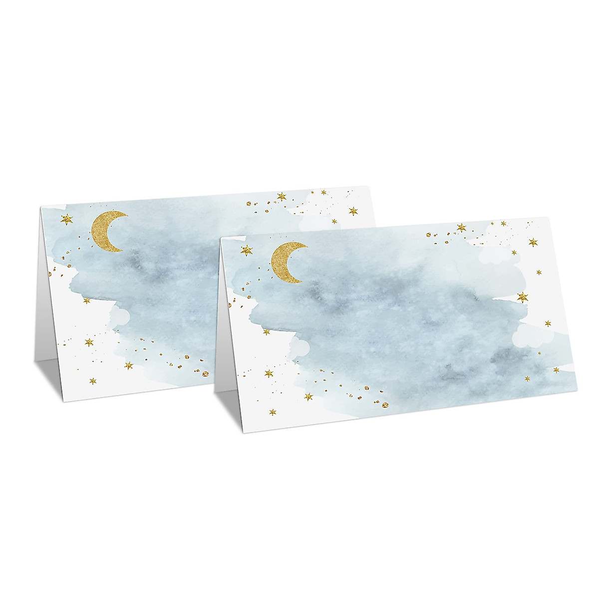 Table Place Card for Baby Shower, 25 Pcs Tent Cards Set with Moon and Stars Design, Editable Name Cards for Table Seating, Sleepover Party Food Lables, Twinkle Little Star Baby Shower Decorations(09)